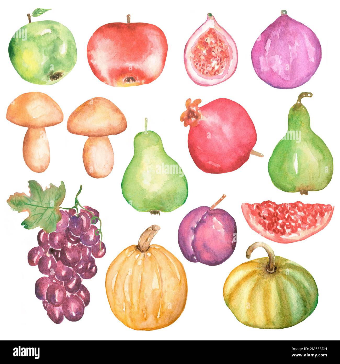 Autumn Harvest Set Clipart, Watercolor Pumpkin, Apple, Pear, Figs ...