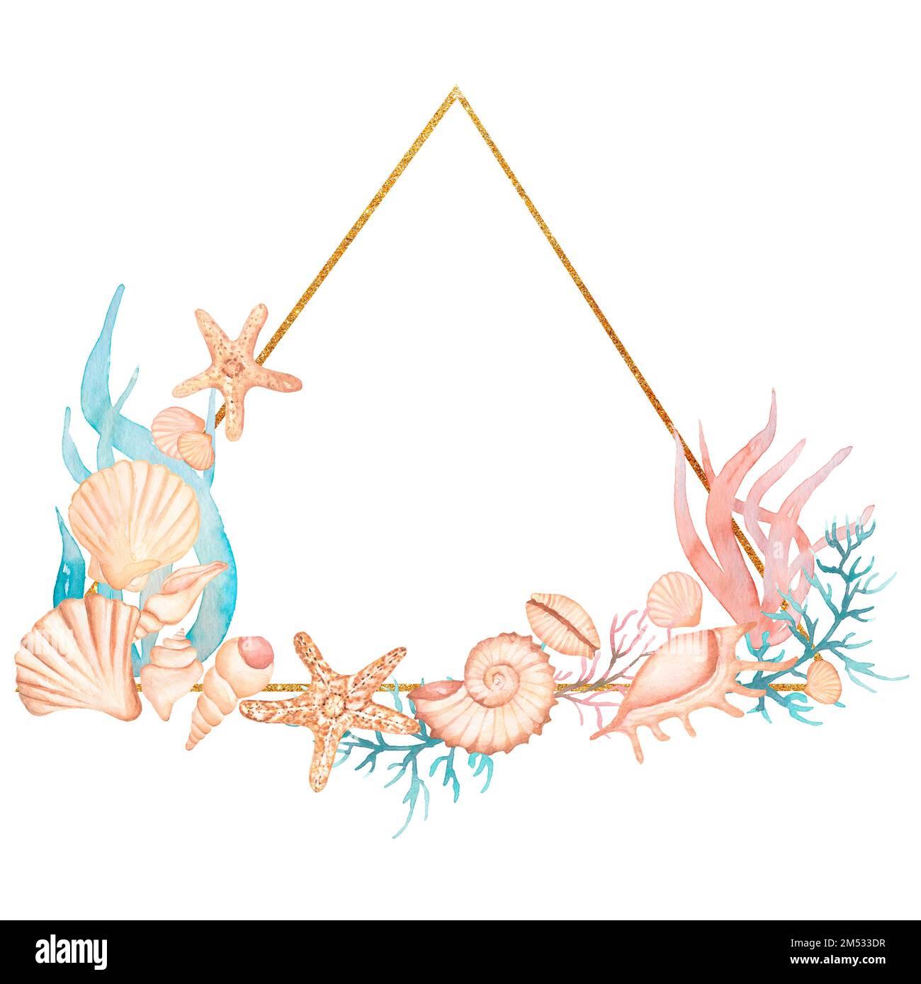 Sea Shells Frame Clipart, Watercolor Ocean Coral illustration, Sea Reef ...