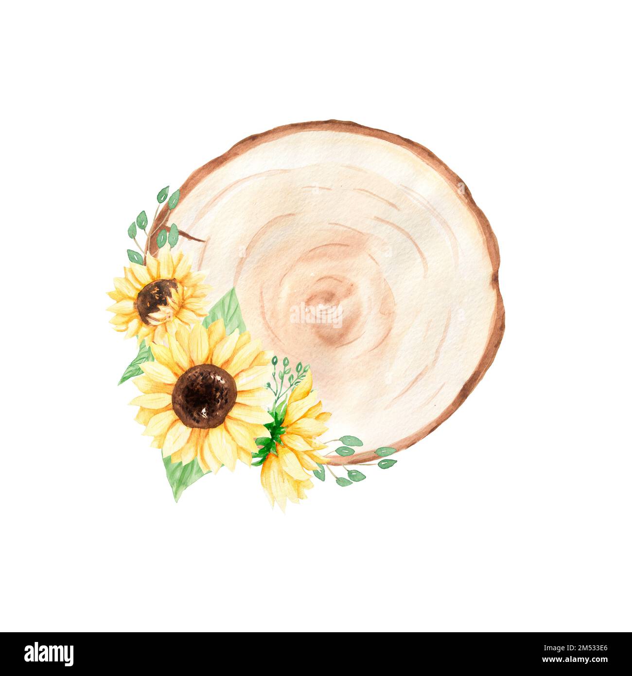 Watercolor Sunflower Clipart, Wood Slice, Sunflowers Bouquet ...