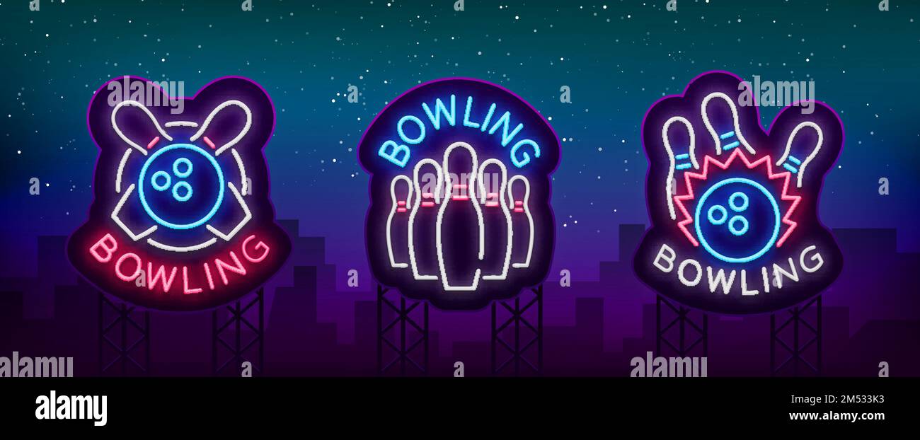 Bowling is collection of neon signs. Collection of Emblem Symbols, Neon ...