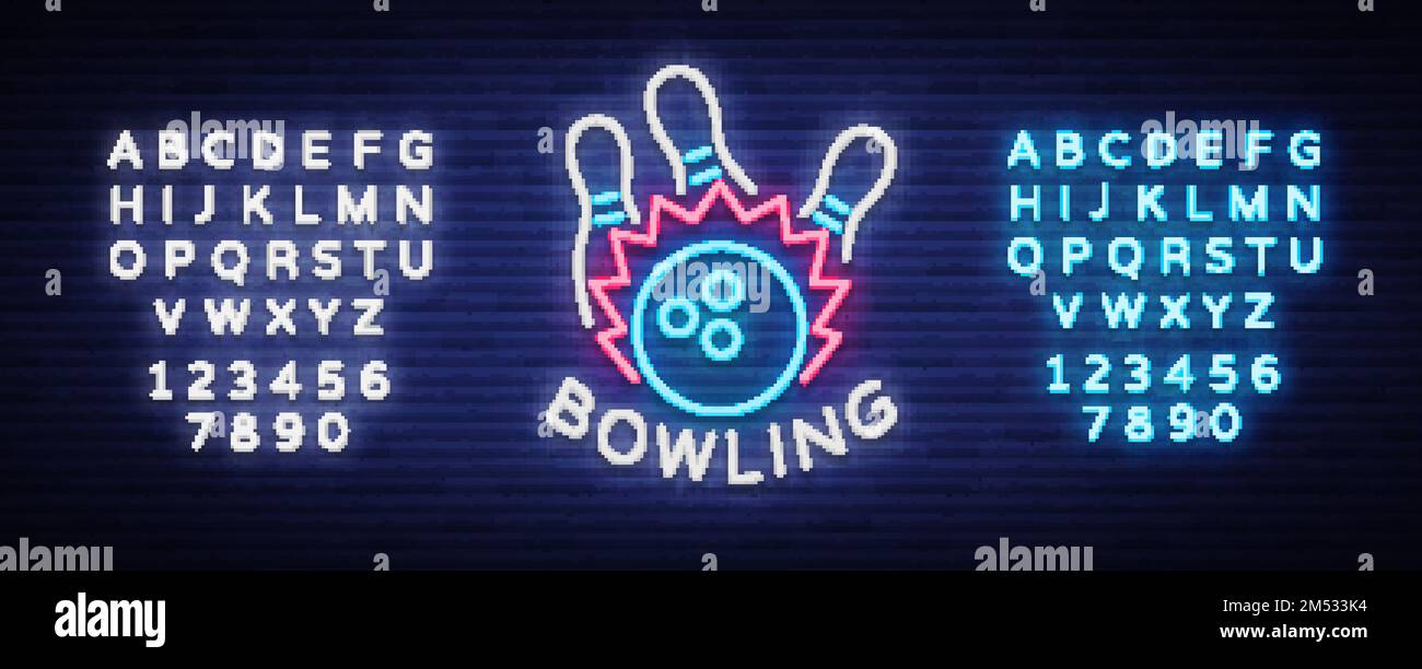 Bowling logo vector. Neon sign, symbol, bright banner advertising ...