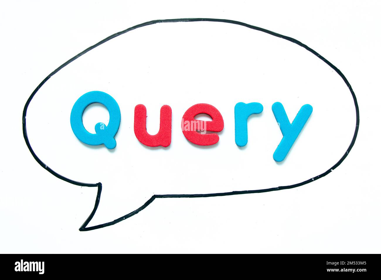 Alphabet letter with word query in black line hand drawing as bubble ...