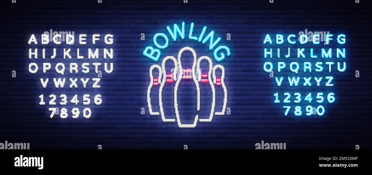 Bowling logo vector. Neon sign, symbol, bright banner advertising ...