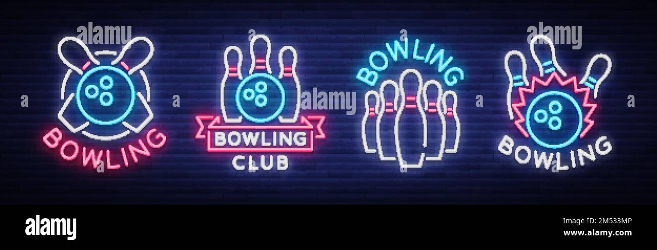 Bowling is collection of neon signs. Collection of Emblem Symbols, Neon ...