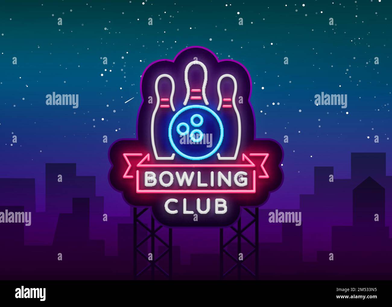 Bowling logo vector. Neon sign, symbol, bright banner advertising ...