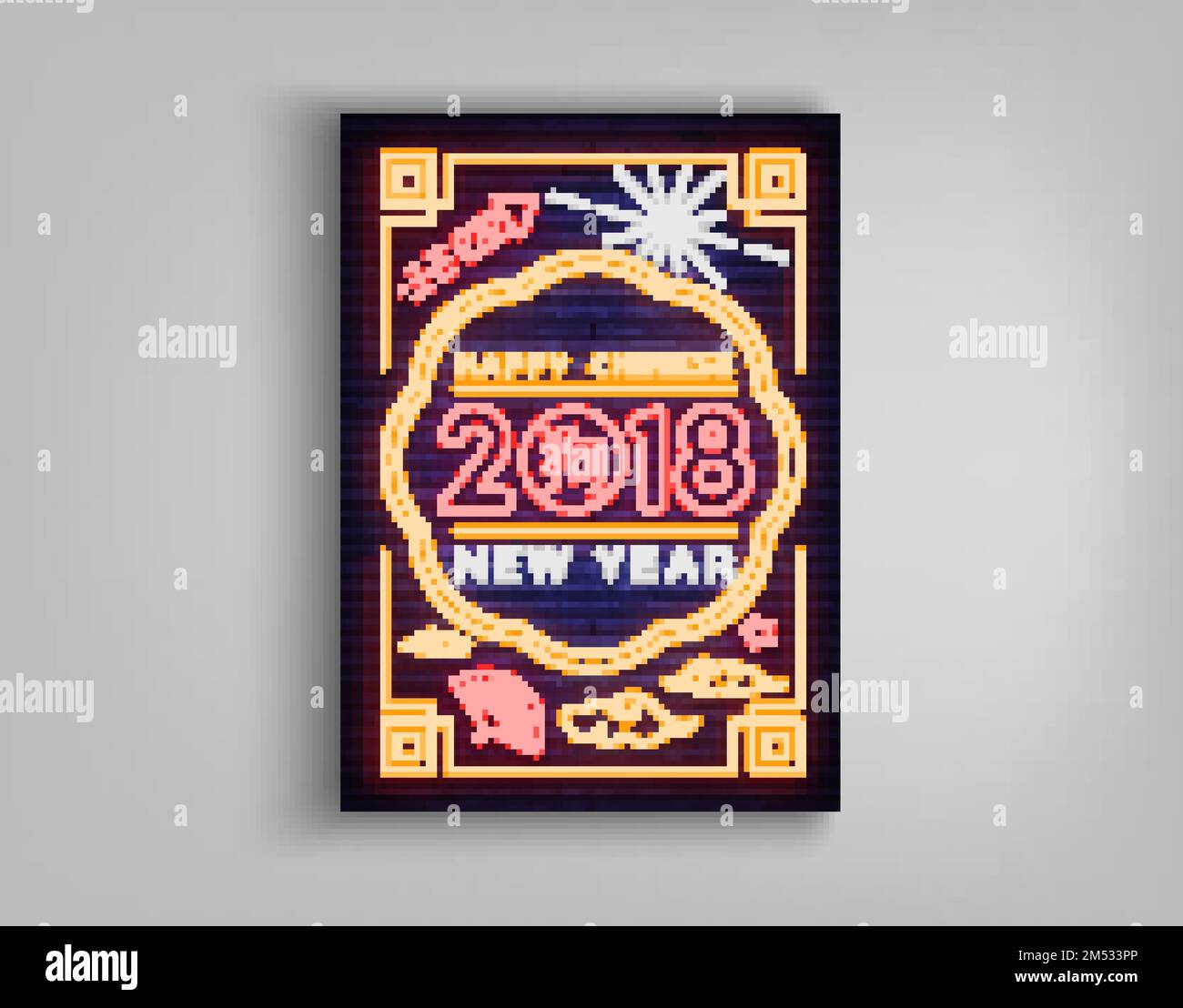 Happy Chinese New Year 2018 poster in a neon style. Vector illustration ...