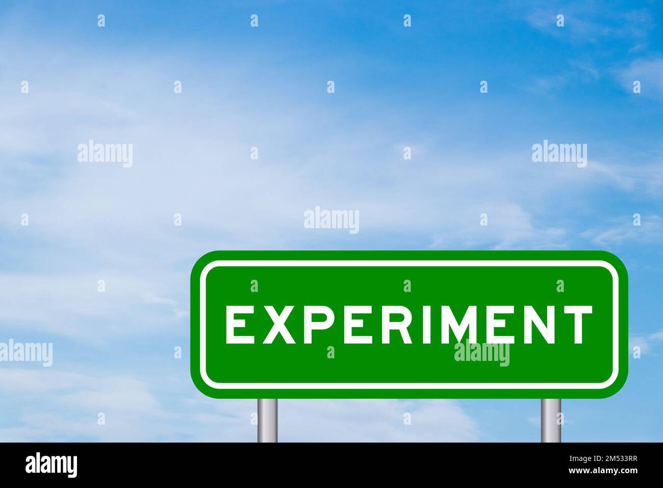 Green color transportation sign with word experiment on blue sky with ...