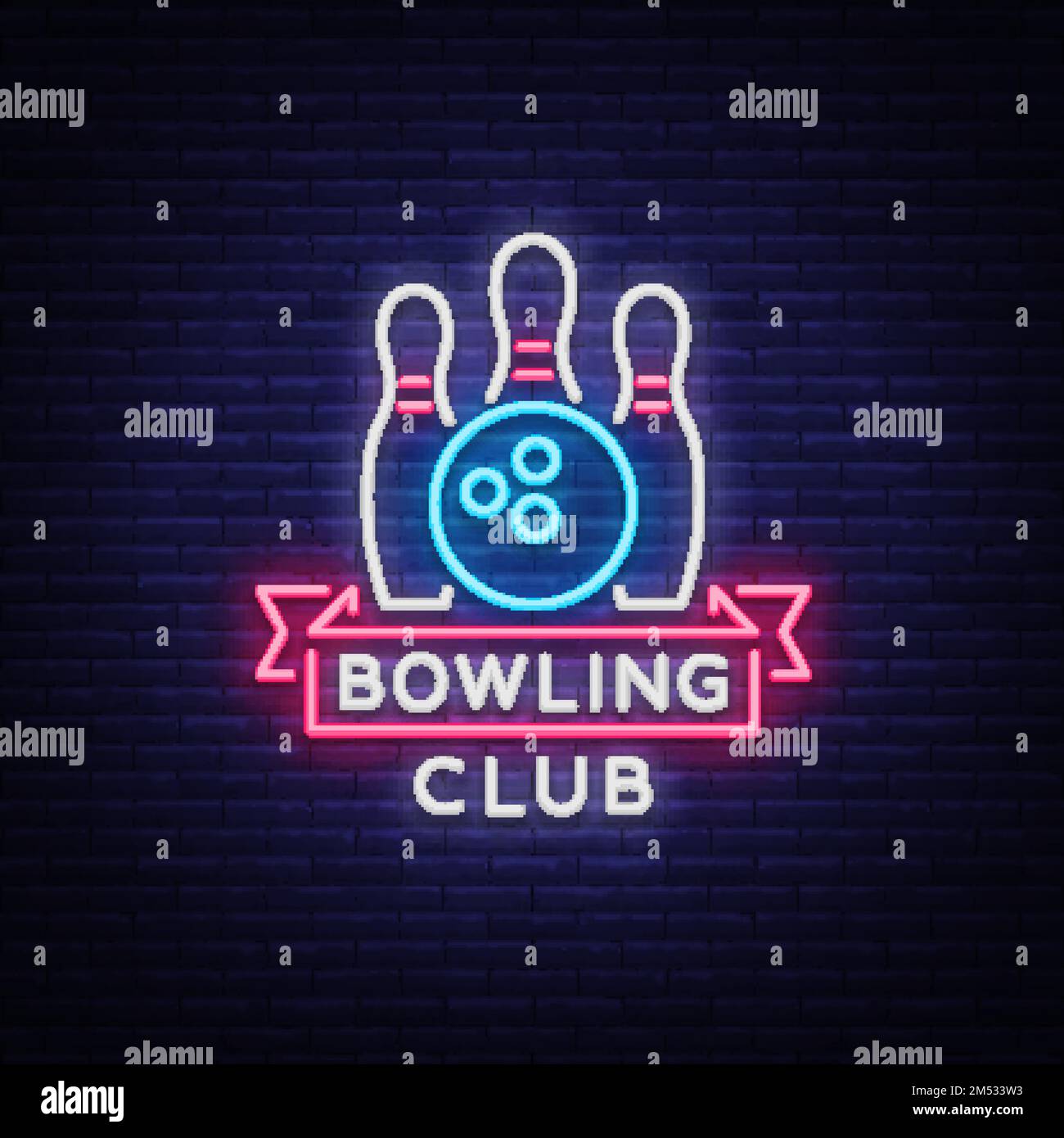 Bowling logo vector. Neon sign, symbol, bright banner advertising ...