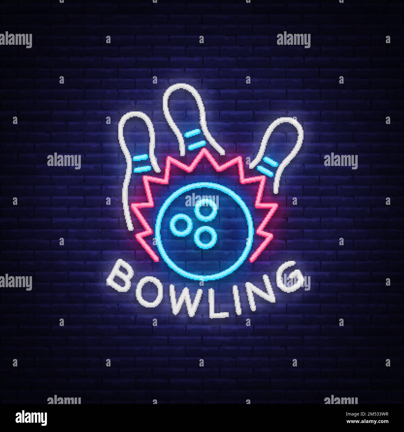 Bowling logo vector. Neon sign, symbol, bright banner advertising ...