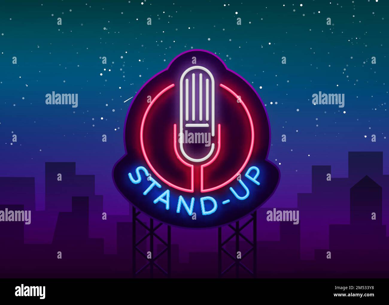 Stand Up Logo in Neon Style. Comedy show is neon sign, symbol, an ...