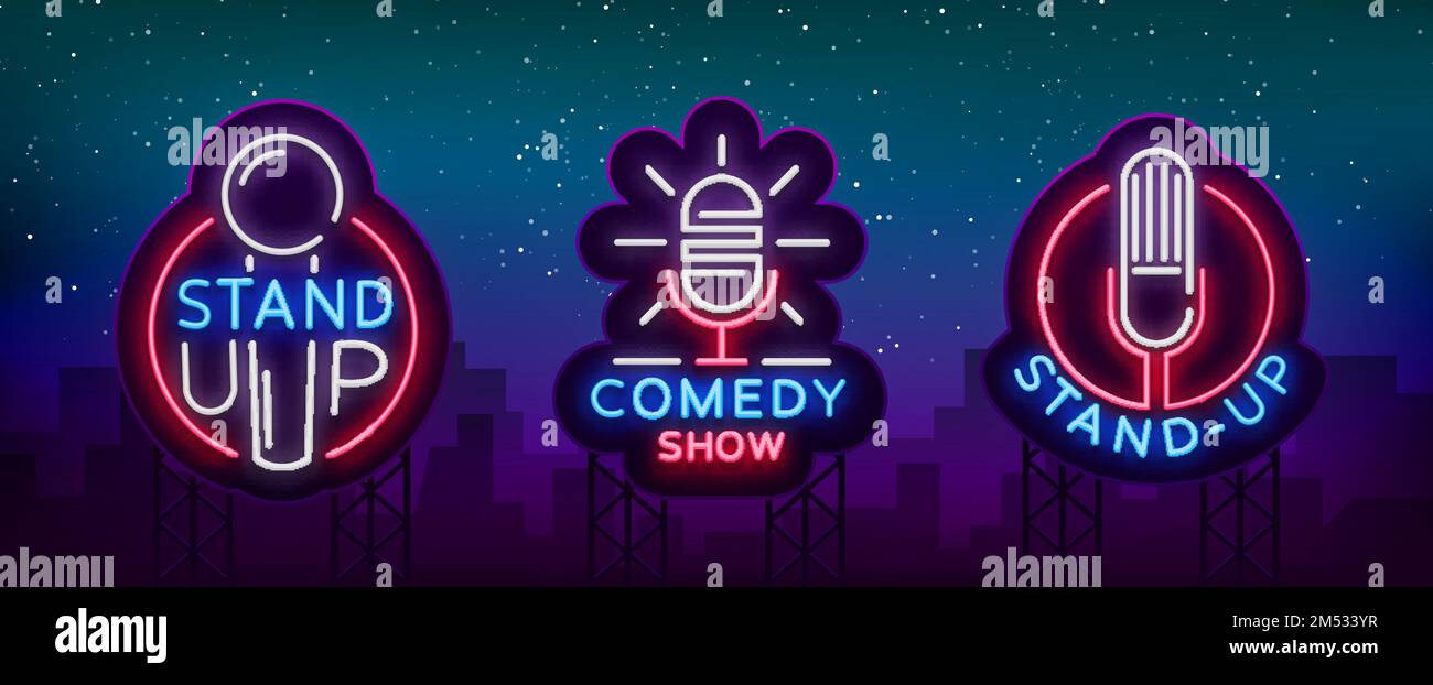 Comedy Show Stand Up An invitation collection of neon signs. Logotype ...