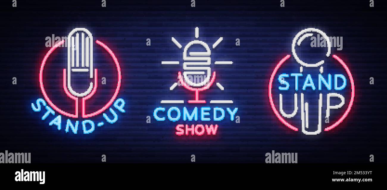 Comedy Show Stand Up An invitation collection of neon signs. Logotype ...