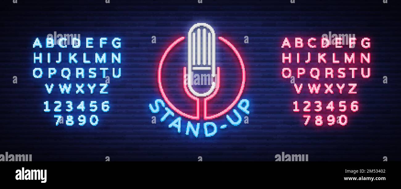 Comedy Show Stand Up invitation is a neon sign. Logo, Emblem Bright ...