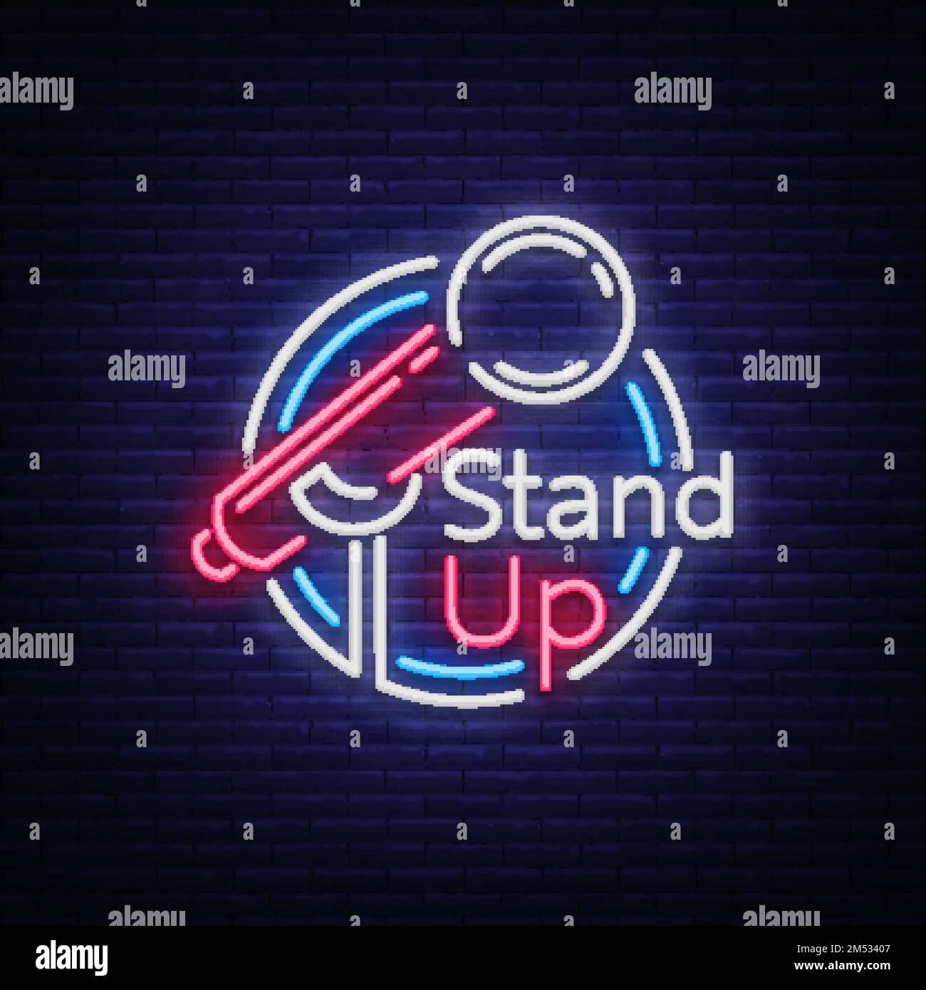 Stand Up Comedy Show is a neon sign. Neon logo, symbol, bright luminous ...