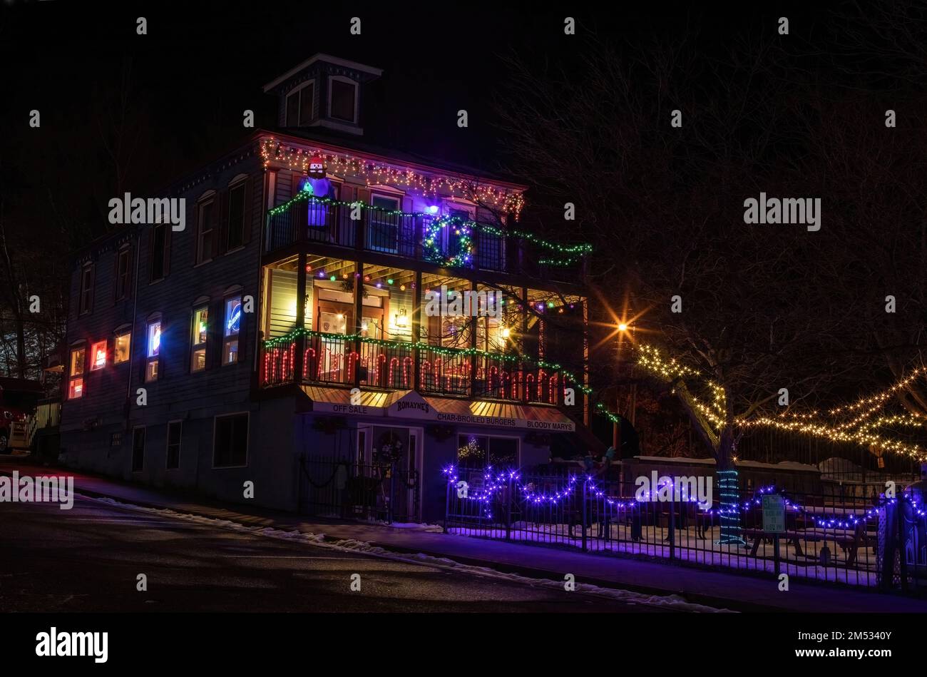 Beautiful colored Christmas lights on the historic 1853 WHC. Folsom ...