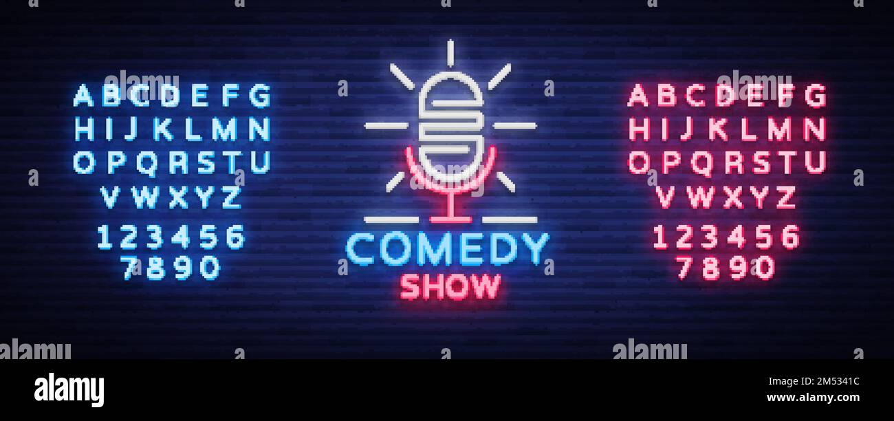 Stand Up Logo in Neon Style. Comedy show is neon sign, symbol, an ...
