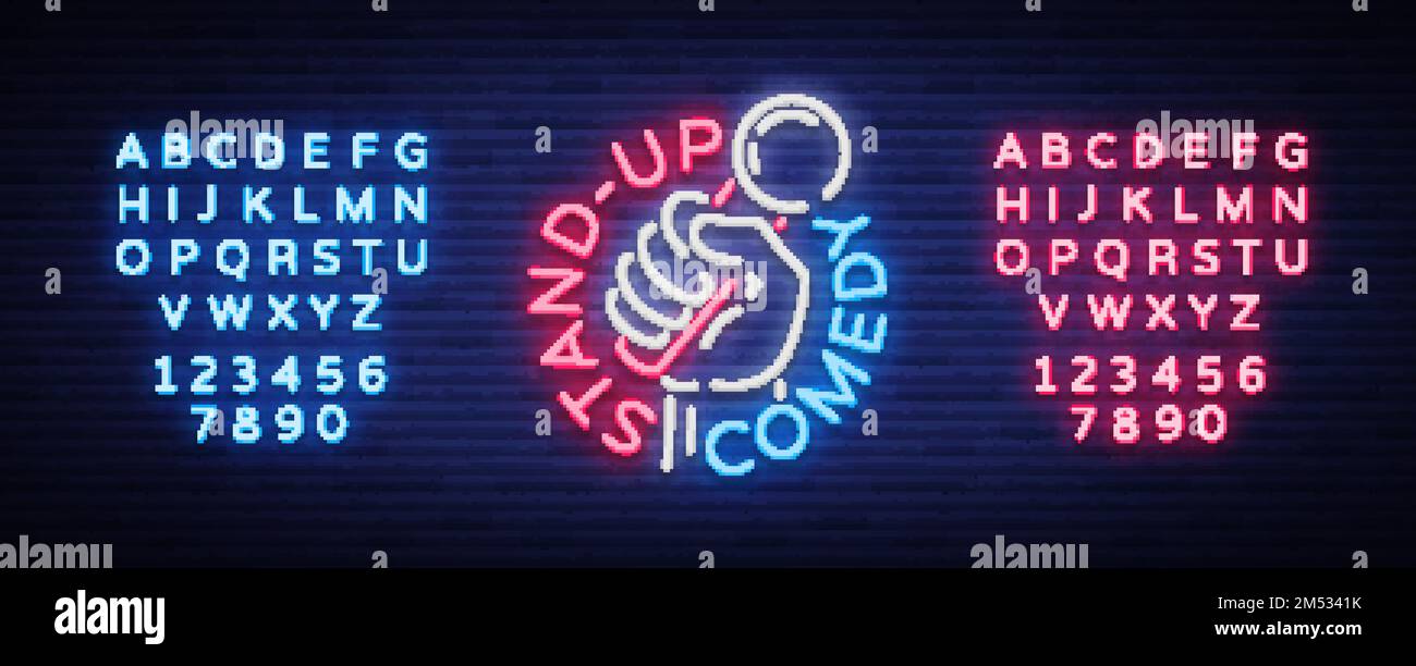 Comedy Show Stand Up invitation is a neon sign. Logo, Emblem Bright ...