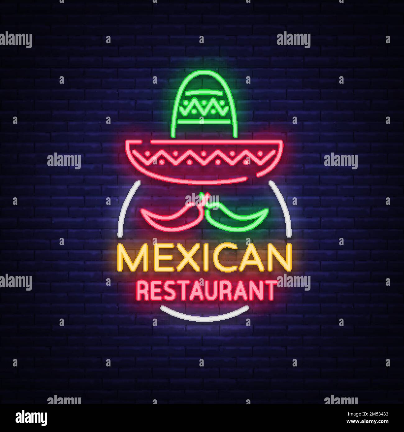 Mexican restaurant is a neon sign. Bright glow sign, neon banner ...