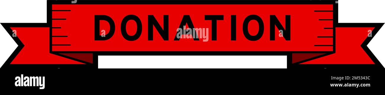 Ribbon label banner with word donation in red color on white background ...