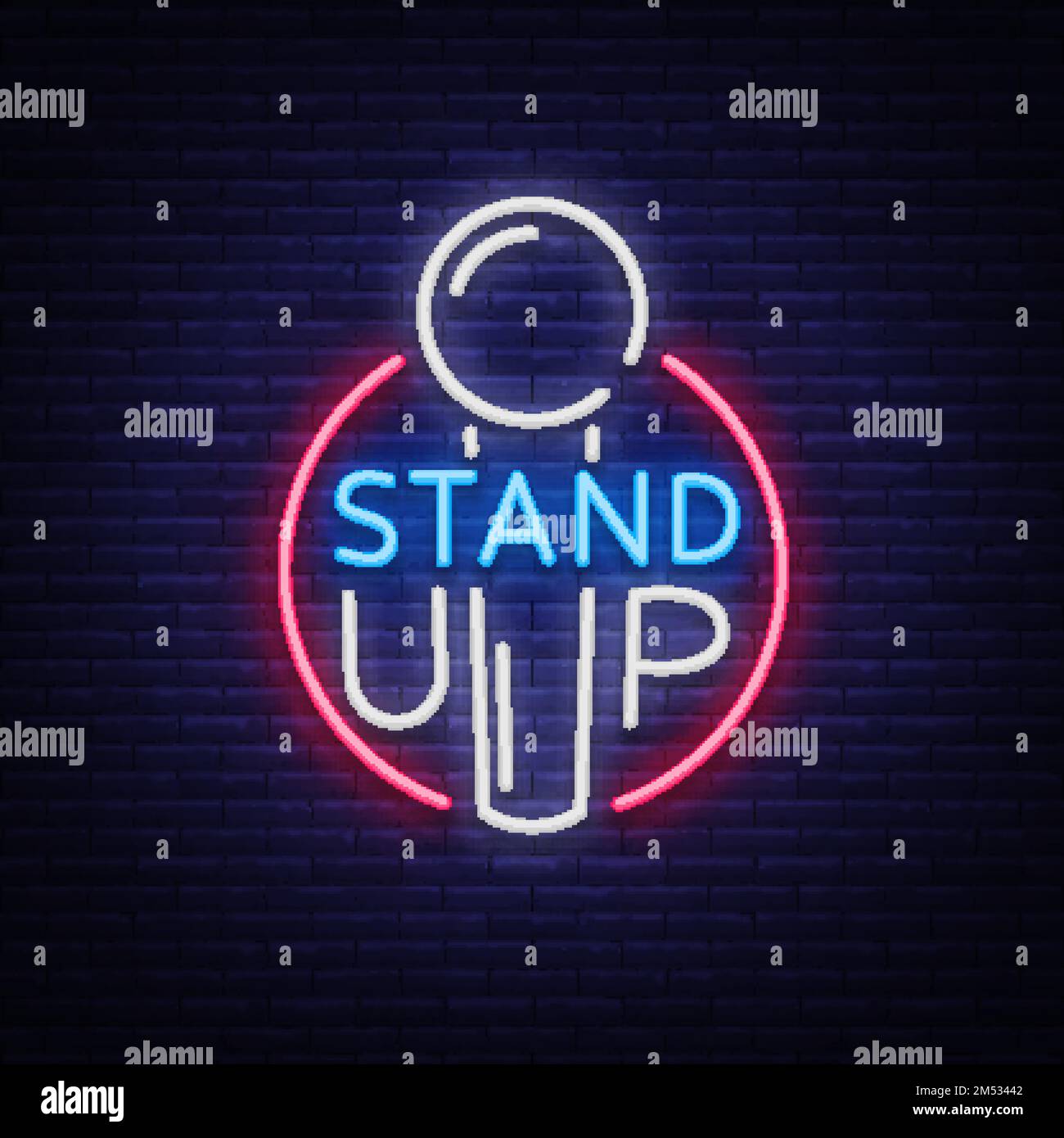 Stand Up Logo in Neon Style. Comedy show is neon sign, symbol, an ...