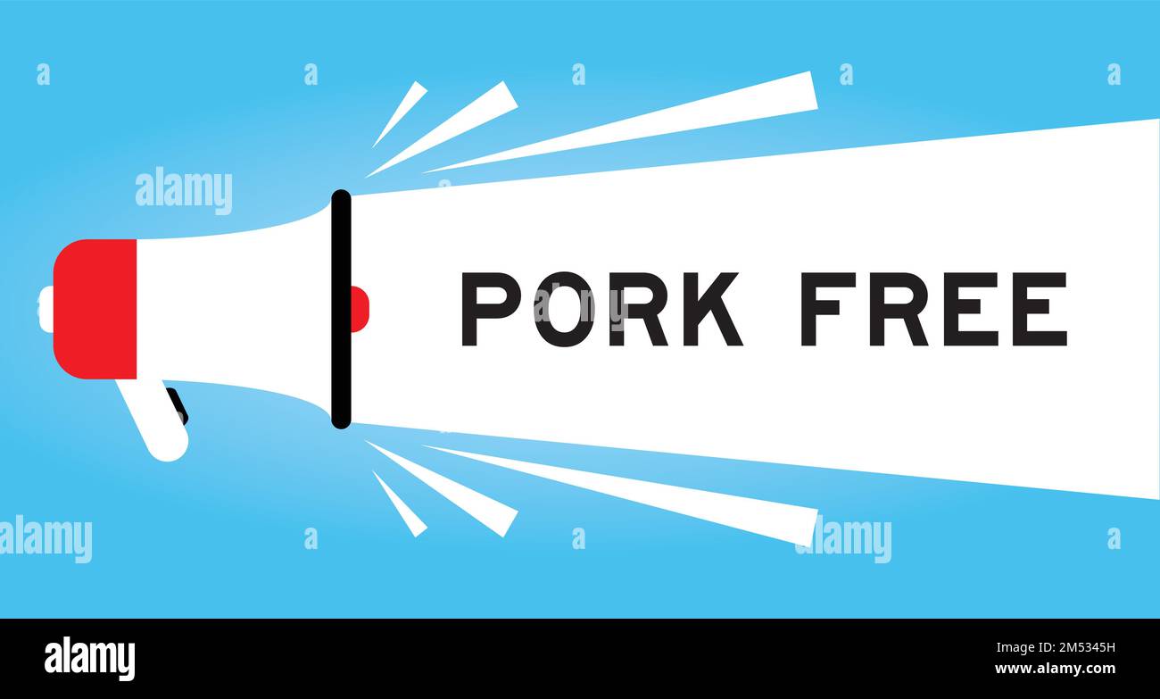 Color megaphone icon with word pork free in white banner on blue ...