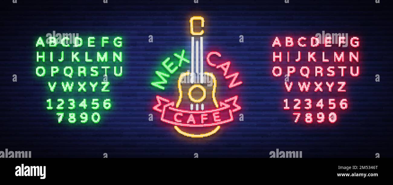 Mexican cafe is a neon sign. Bright glow sign, neon banner, luminous ...