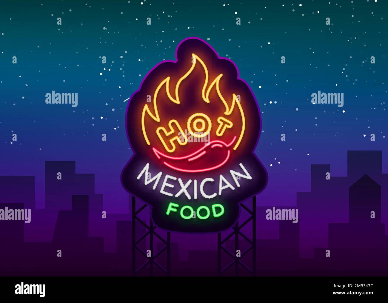 Mexican hot food logo in neon style. Neon sign, design template for ...