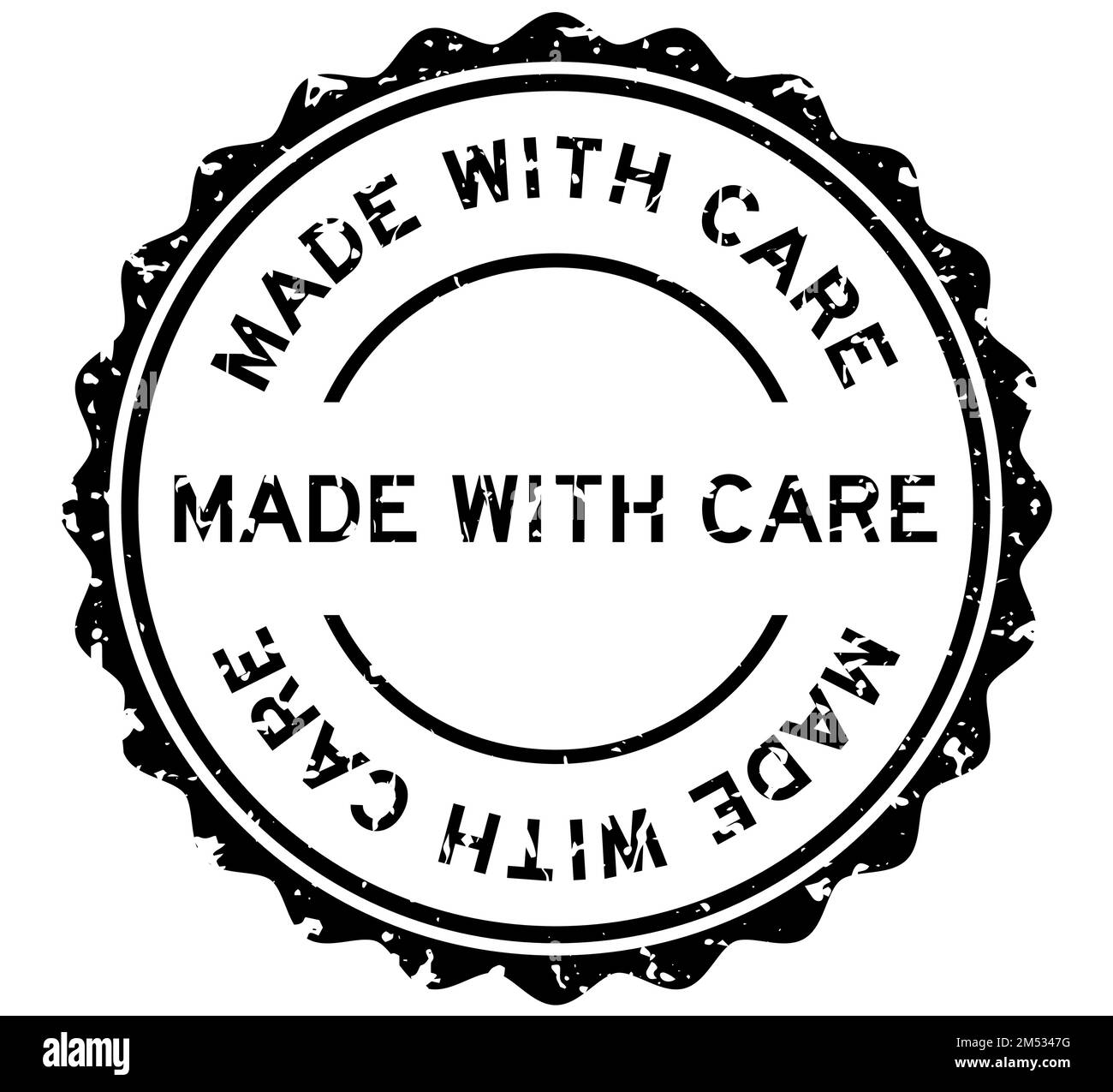 Grunge black made with care word round rubber seal stamp on white ...