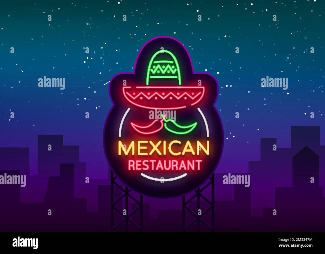 Mexican restaurant is a neon sign. Bright glow sign, neon banner ...