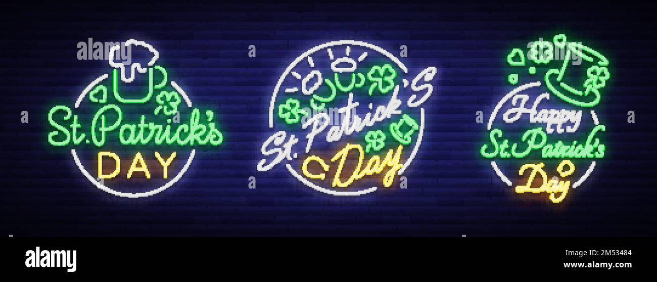 St Patricks Day is collection of neon signs. Character collection, logo ...