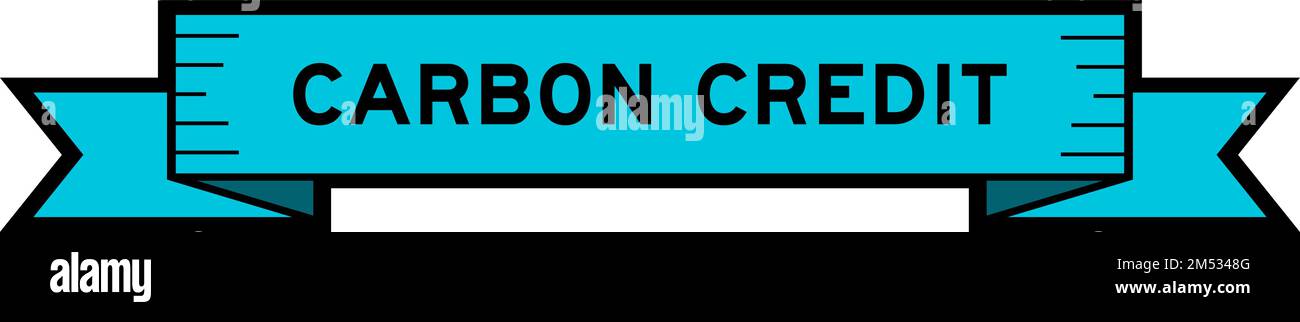 Ribbon label banner with word carbon credit in blue color on white ...