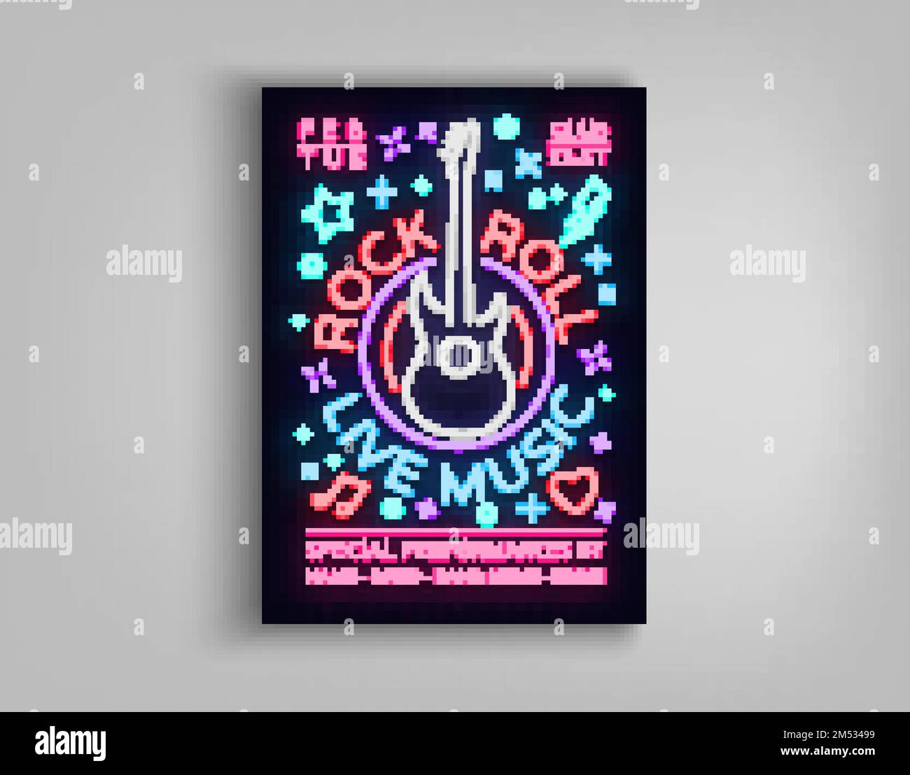 Rock n roll live music. Typography, Poster in neon style, Neon sign ...