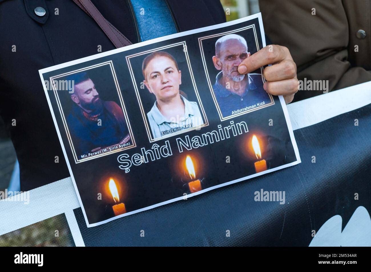A Sehid Namirin poster. Protest march against the attack on the Kurdish ...