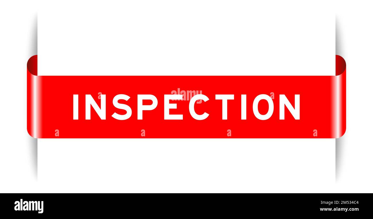 Red color inserted label banner with word inspection on white ...