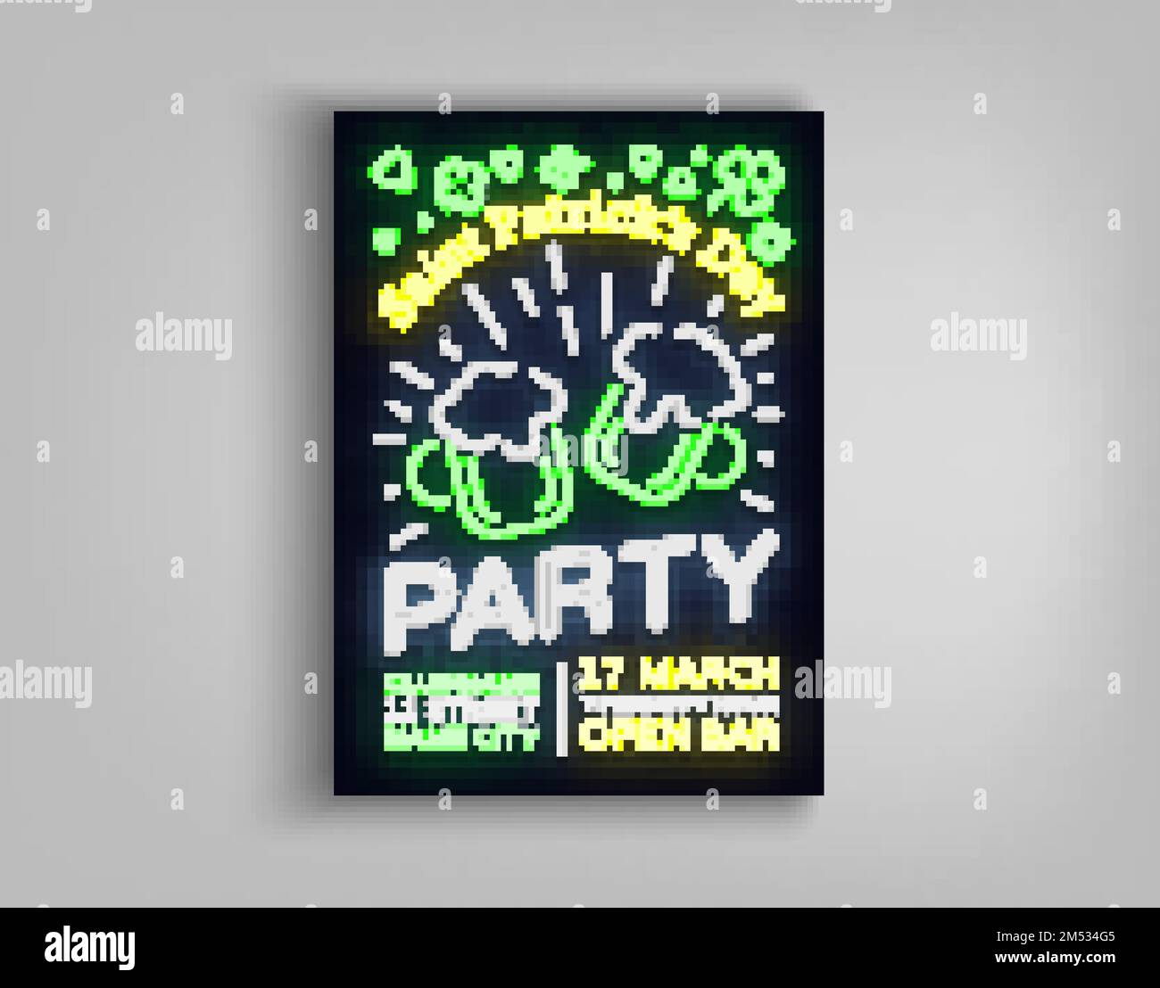 St. Patricks Day Party Poster. Design template typography in neon style ...