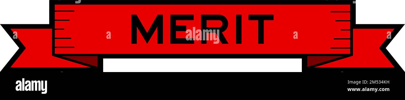 Ribbon label banner with word merit in red color on white background ...