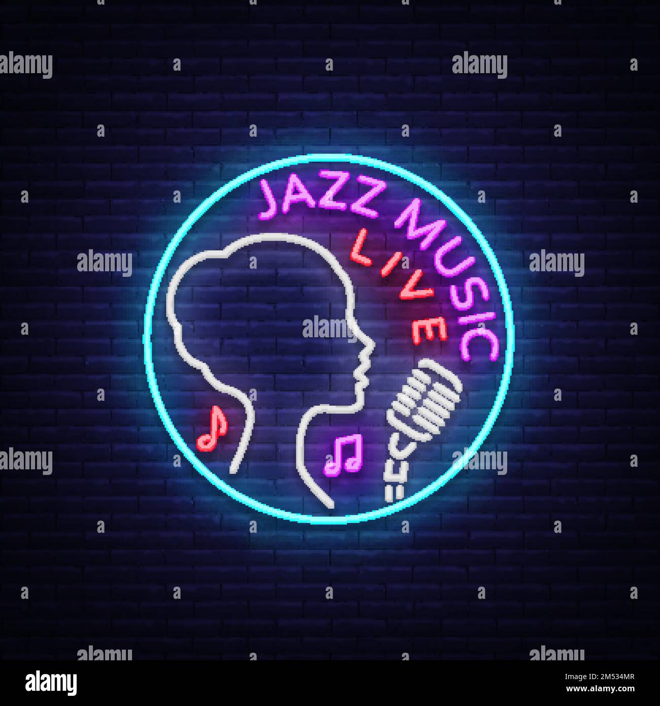 Jazz music is a neon style logo. Neon sign symbol, emblem, light banner ...