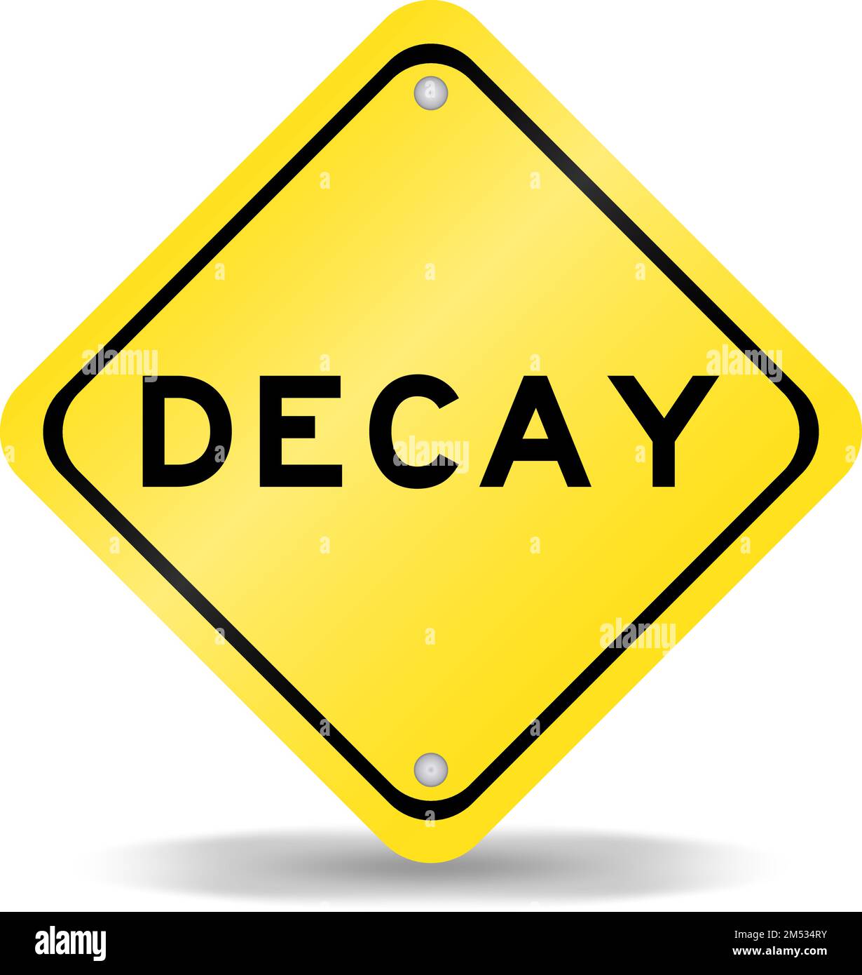 Yellow color transportation sign with word decay on white background ...