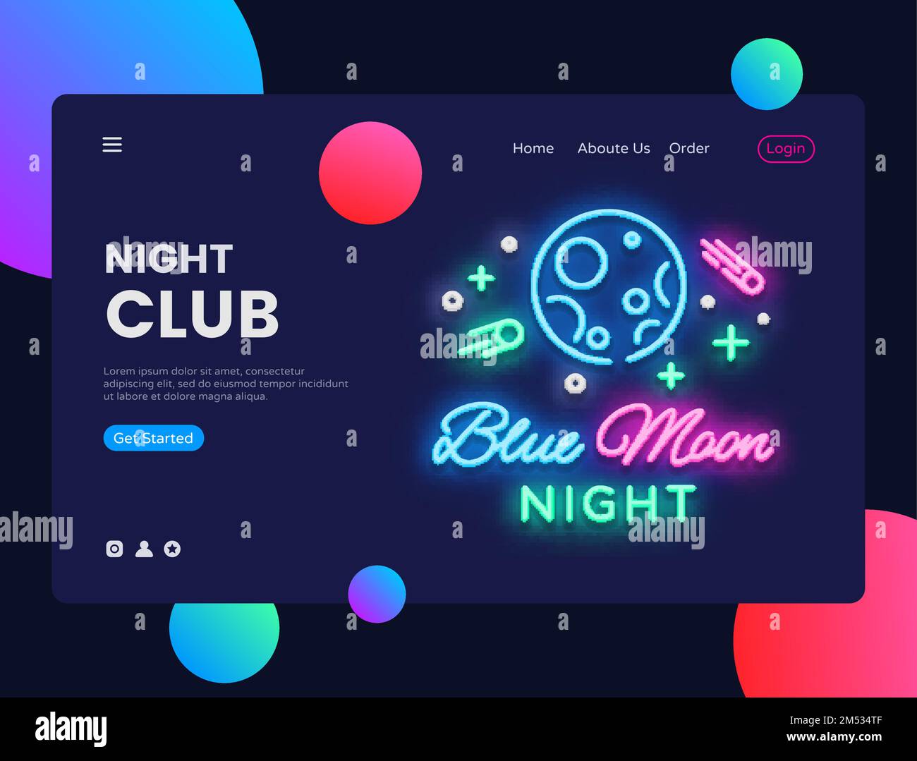 Night Club concept banner. Blue Moon Night Club Neon Sign, can use for ...
