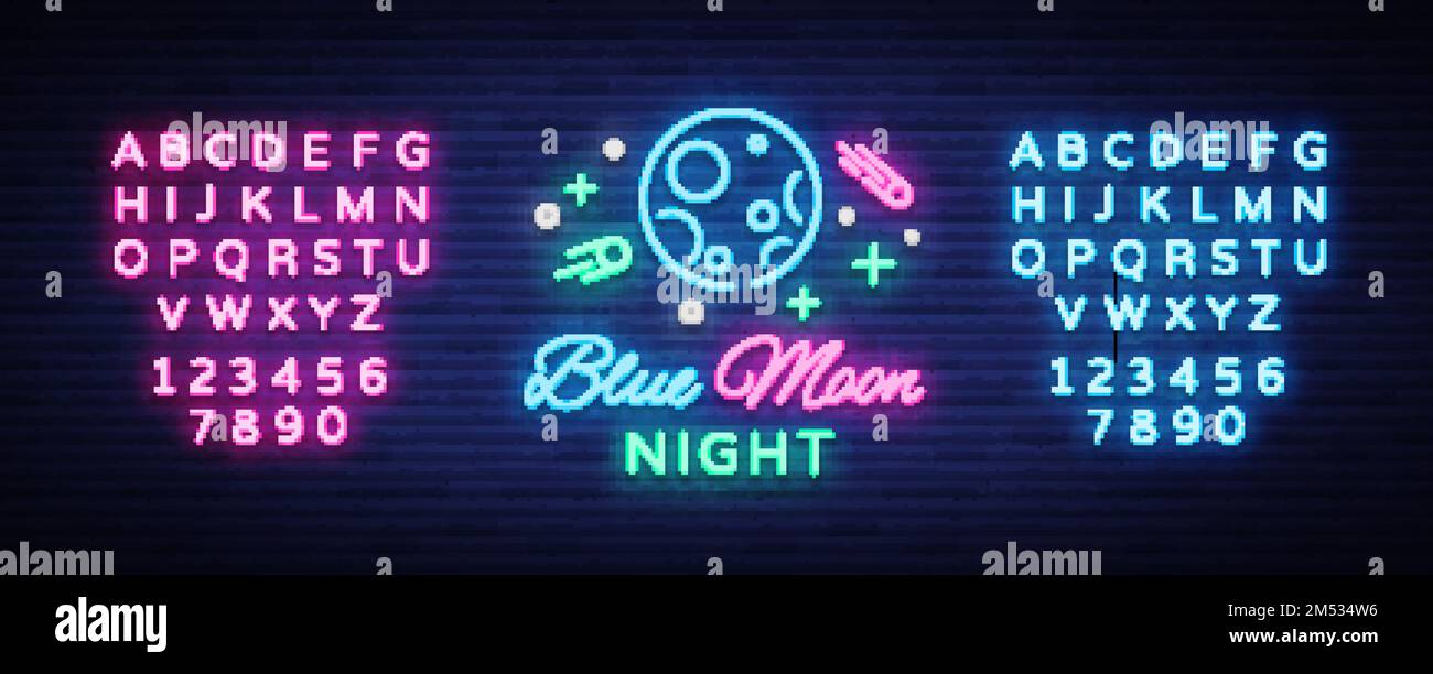Blue Moon Night Club Logo in Neon Style. Neon Sign, Light Banner, Night ...
