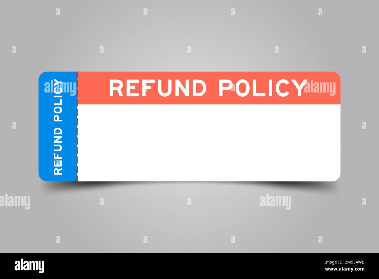 Blue and orange color ticket with word refund policy and white copy ...