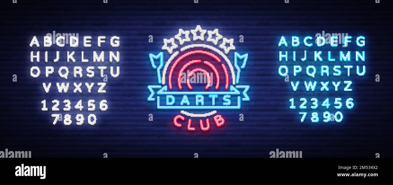 Darts Club Logo in Neon Style. Neon Sign, Bright Night Advertising ...
