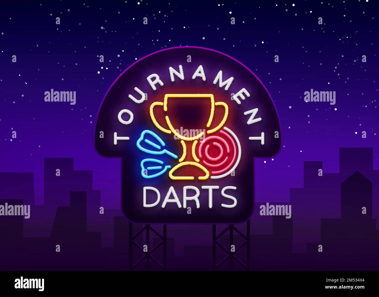 Darts Tournament neon sign. Vector illustration. Bright nightly Darts ...