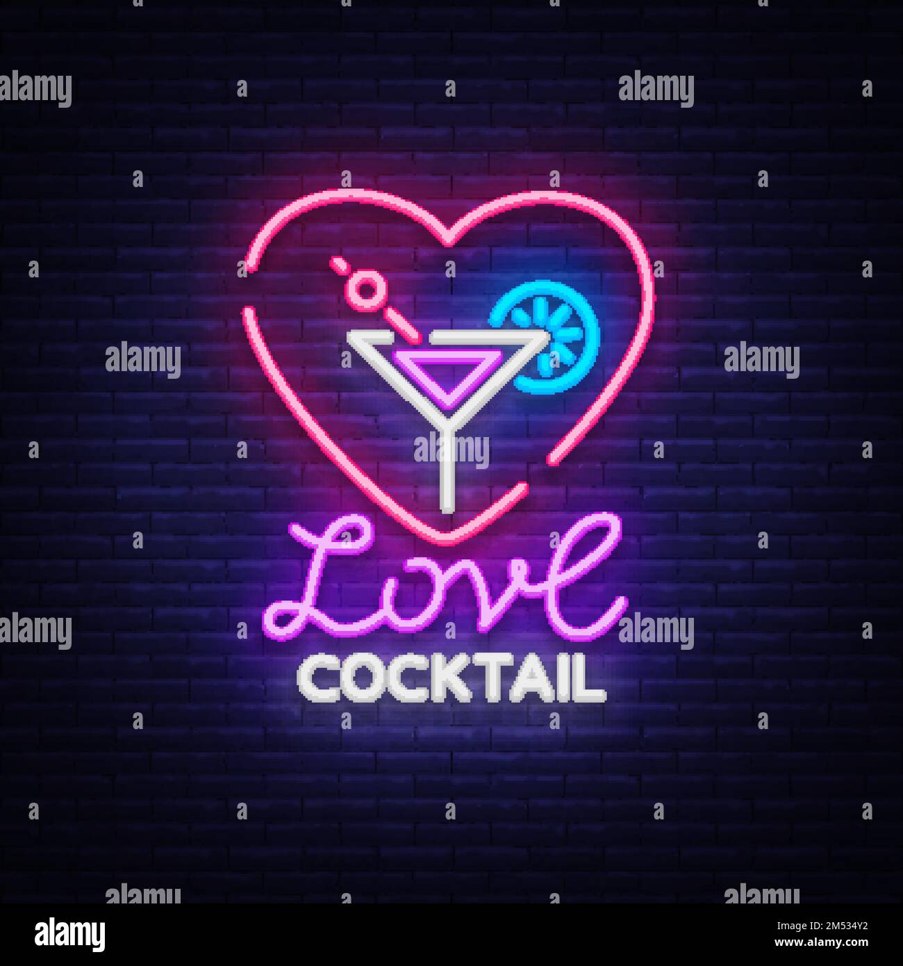 Cocktail logo in neon style. Love Cocktail. Neon sign, Design template ...