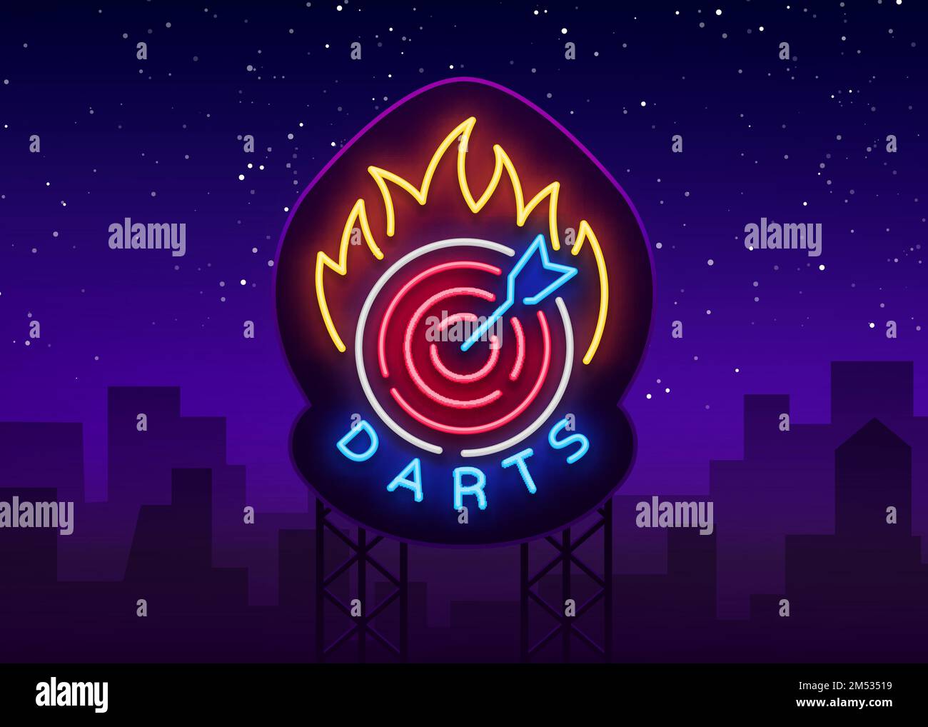 Darts Logo in Neon Style. Neon Sign, Bright Night Advertising, Light ...