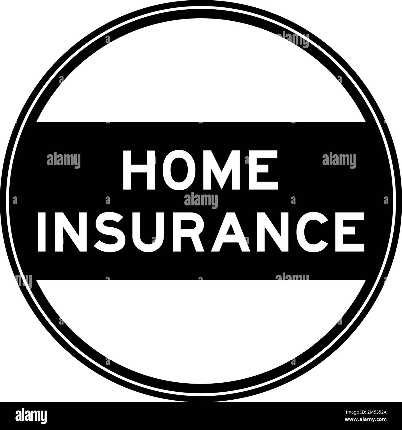 Black color round seal sticker in word home insurance on white ...