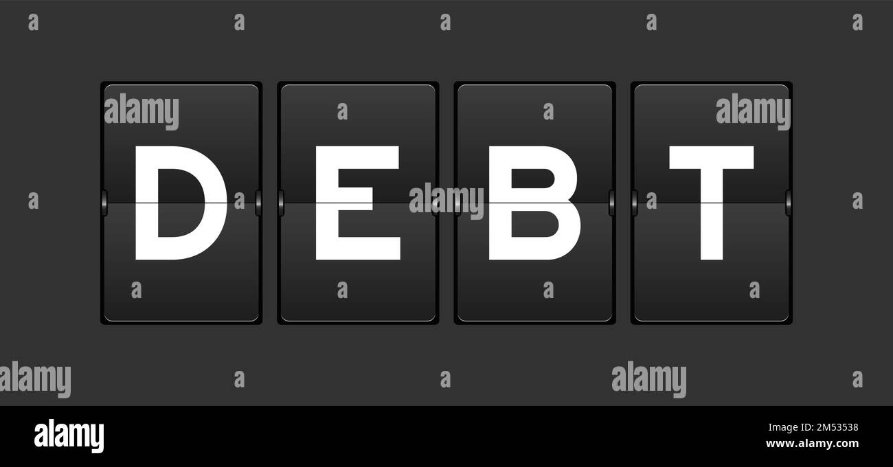 Black color analog flip board with word debt on gray background Stock ...