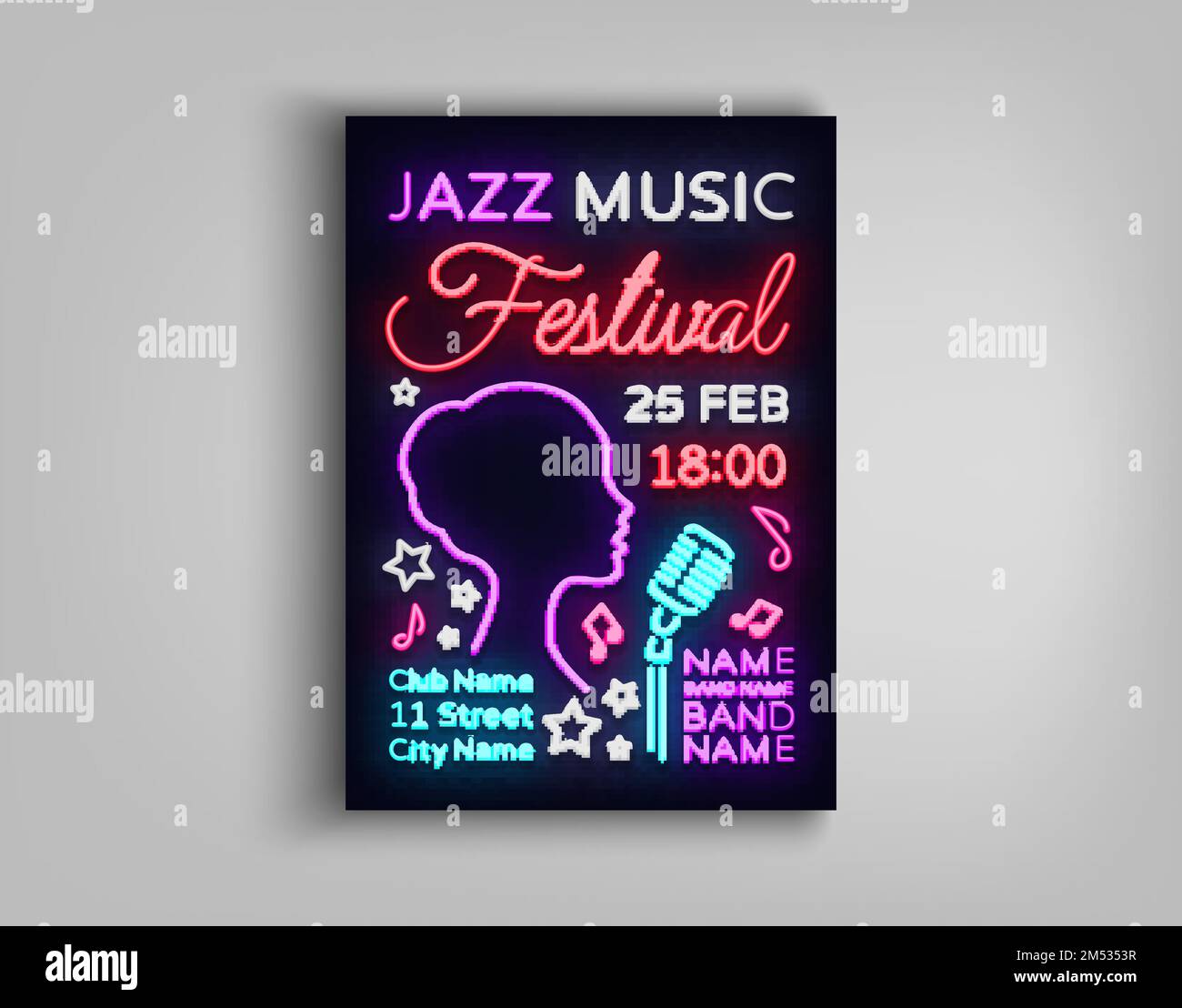 Jazz Festival Poster Neon. Neon sign, Neon style brochure, Design ...