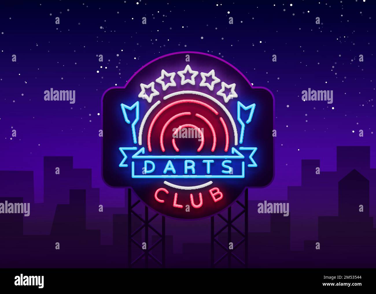 Darts Club Logo in Neon Style. Neon Sign, Bright Night Advertising ...