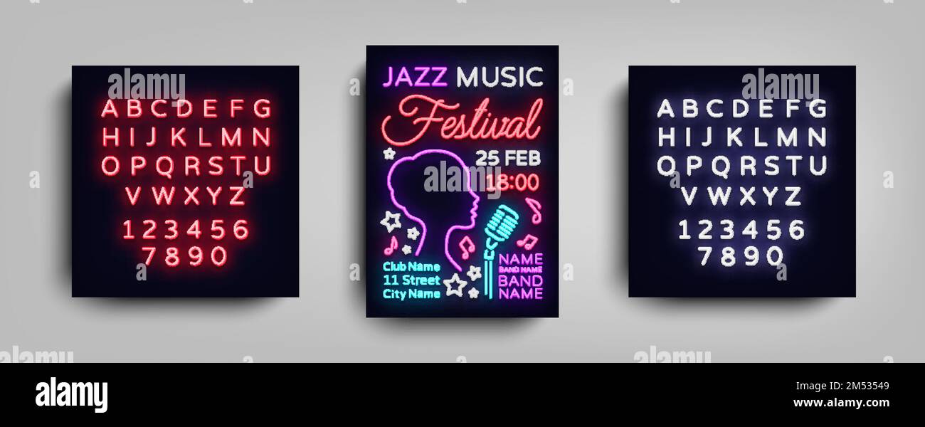 Jazz Festival Poster Neon. Neon sign, Neon style brochure, Design ...